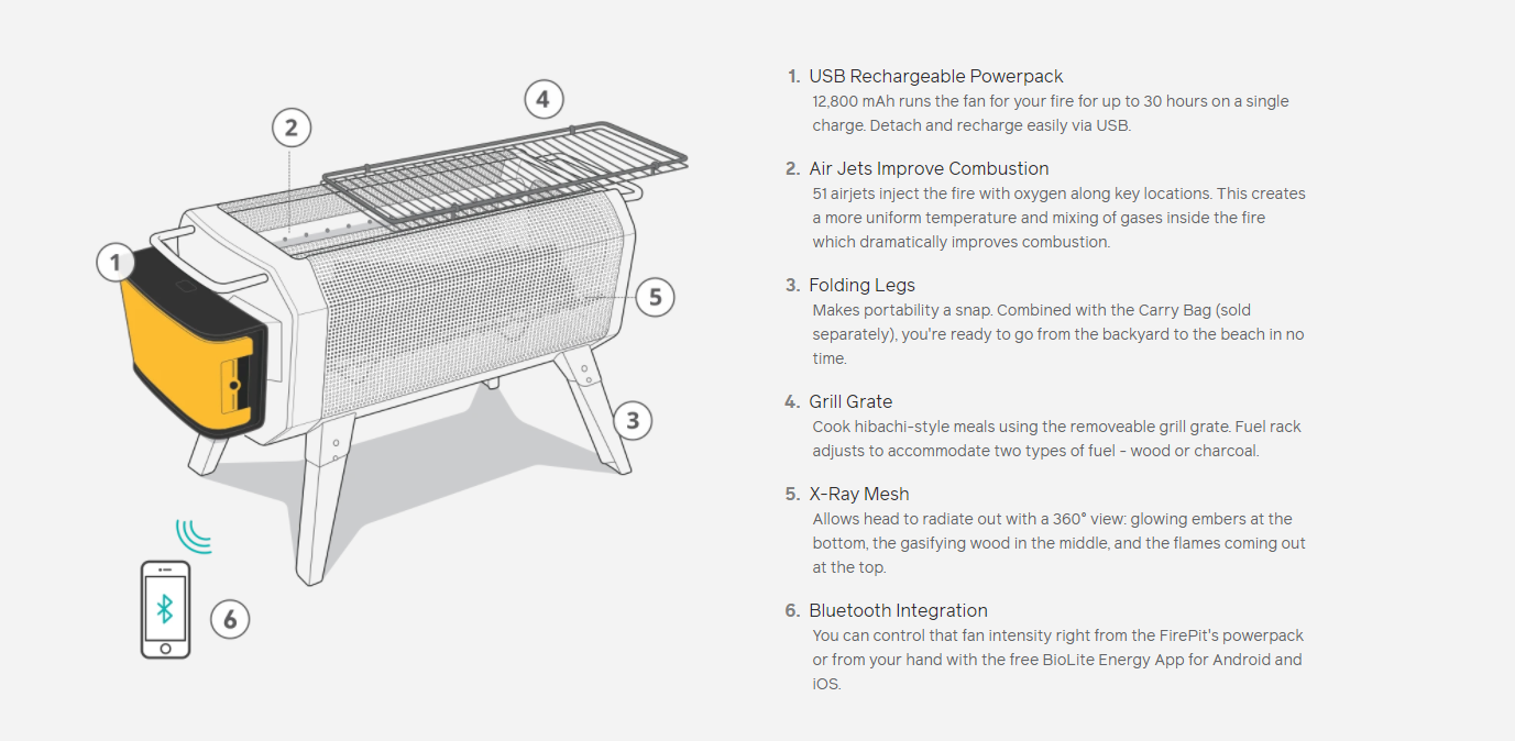 Barbecue Biolite Firepit+ Brasero portable : bois, charbon